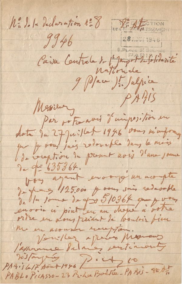 Signature Picasso Pablo | Autographes des Siècles