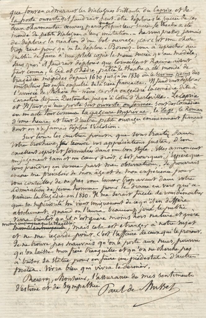 La creatividad de Alfred de Musset defendida valientemente por su hermano.