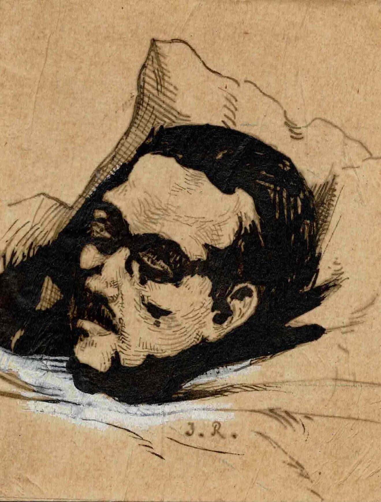 Arthur RIMBAUD sur son lit de mort - Dessin original par sa soeur Isabelle.