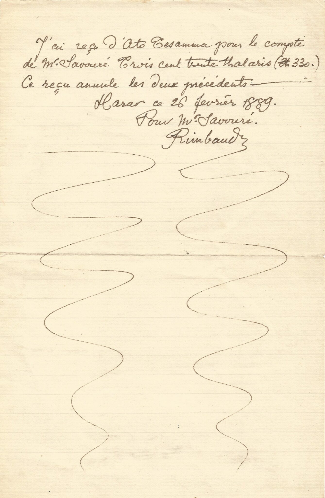 Arthur Rimbaud - Manuscrito autógrafo firmado. Harar, 1889.