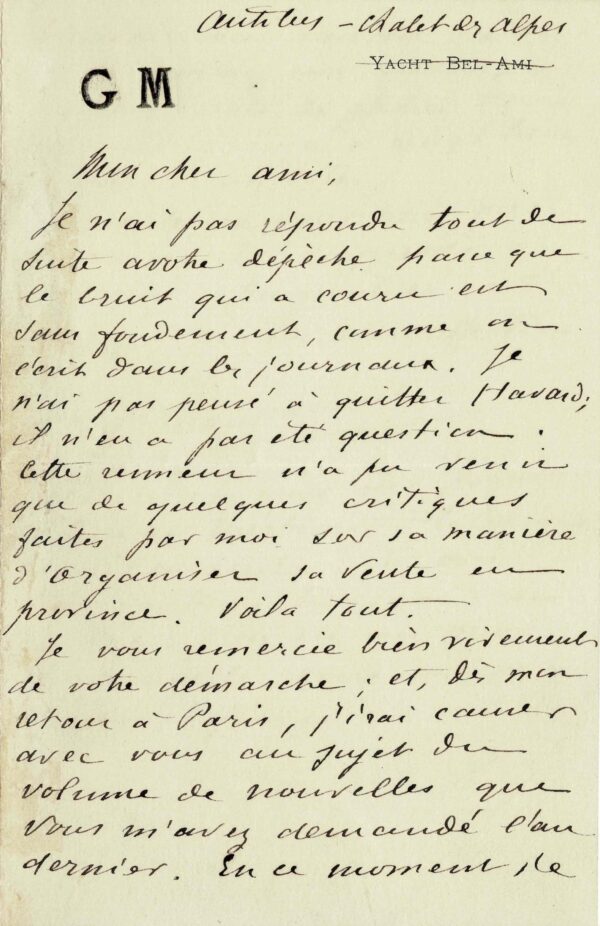 Guy de MAUPASSANT évoque Le Horla, Mont-Oriol, et Mirbeau.