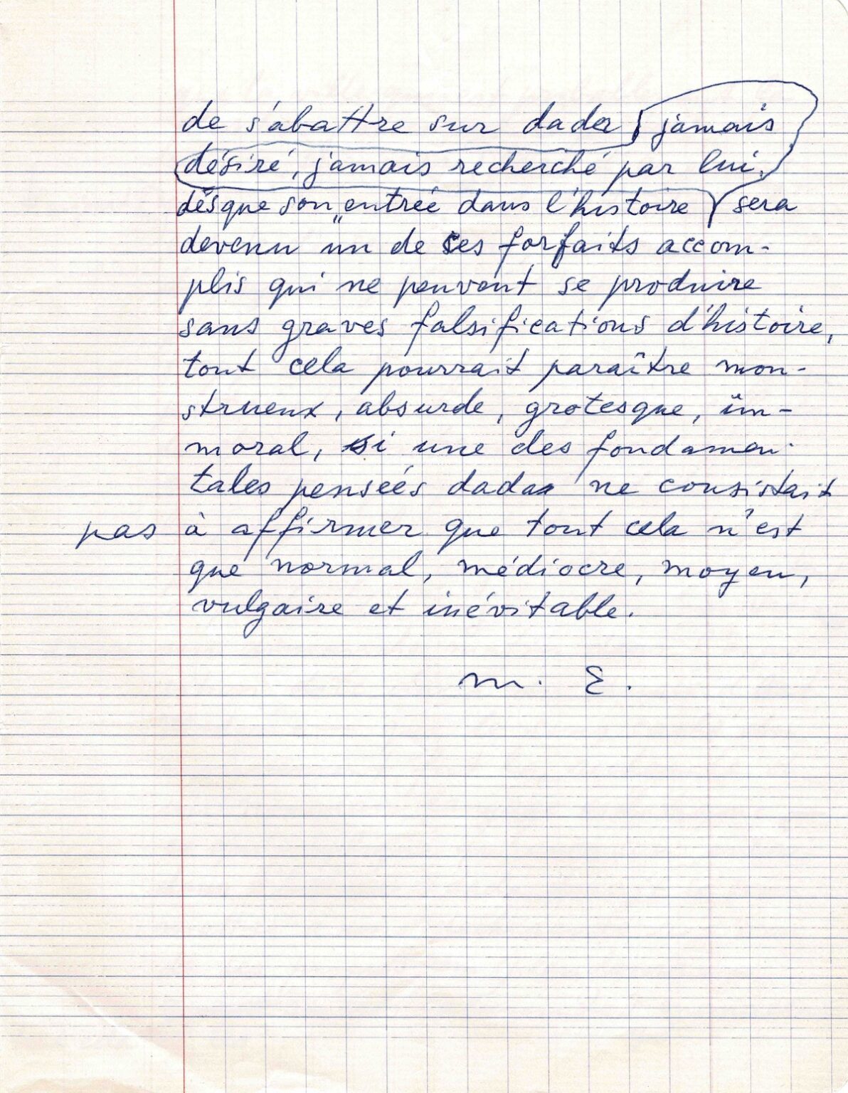 Max ERNST - Manuscrito autógrafo firmado. "Dada". 1967.