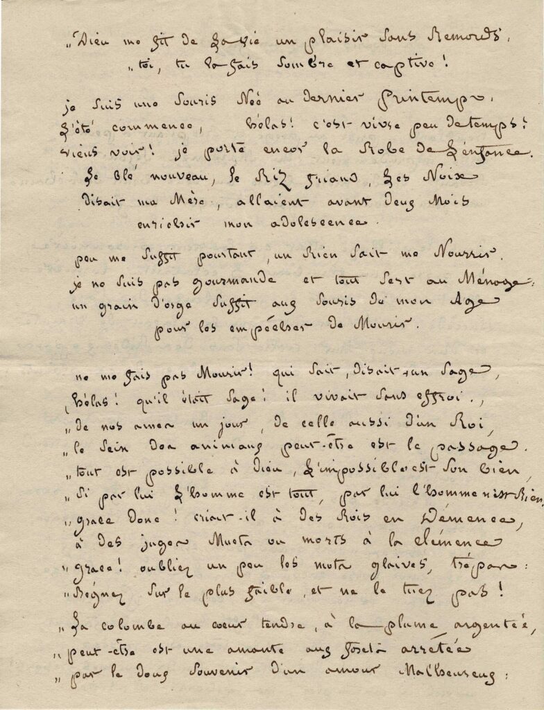Marceline DESBORDES-VALMORE. Poème – "La souris chez un juge."