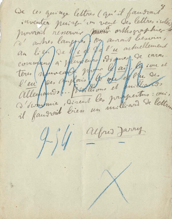 Rare and long autograph manuscript signed by Alfred JARRY – Speculations.