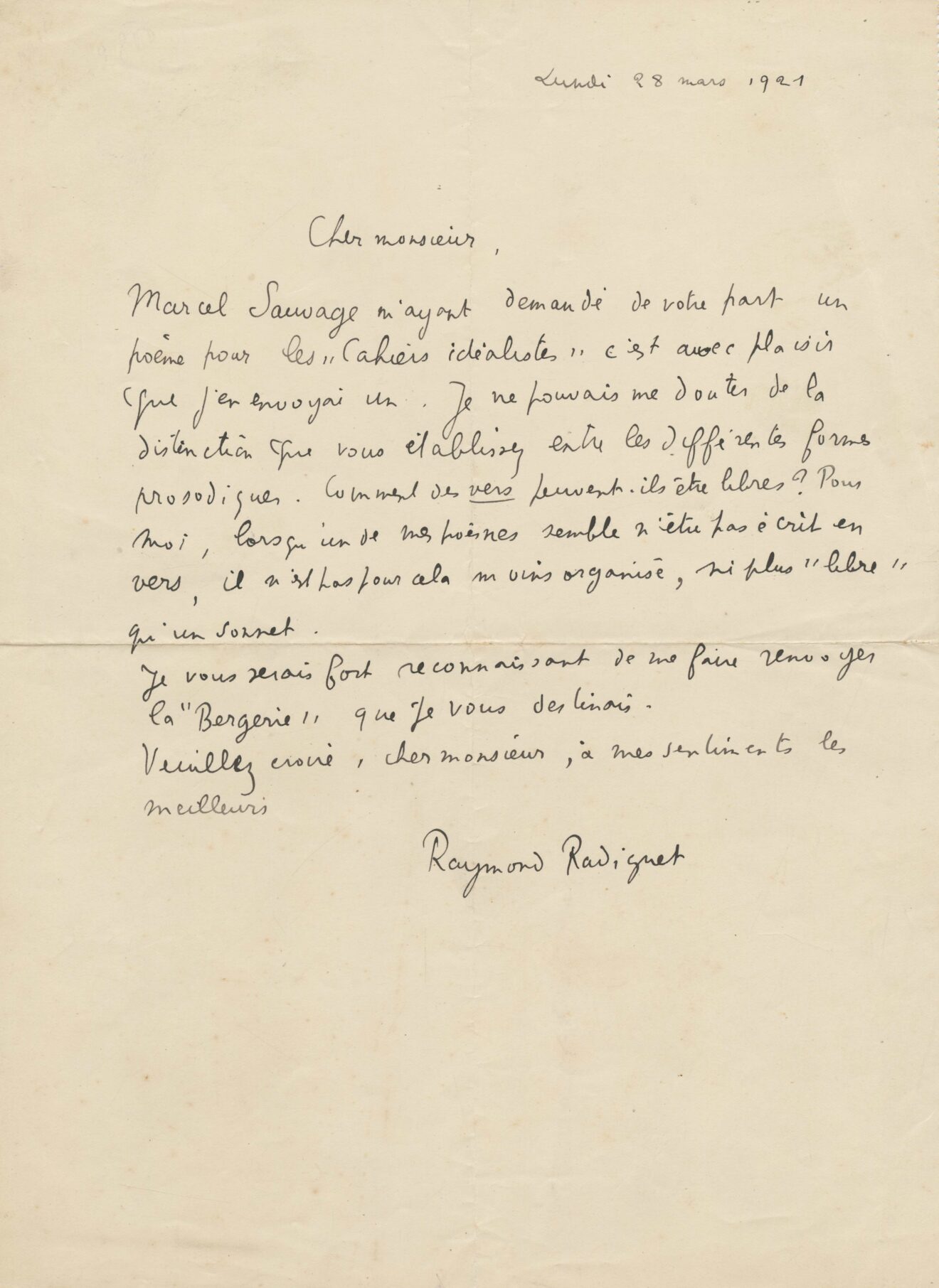 Raymond RADIGUET - His vision of poetry and the use of free verse.