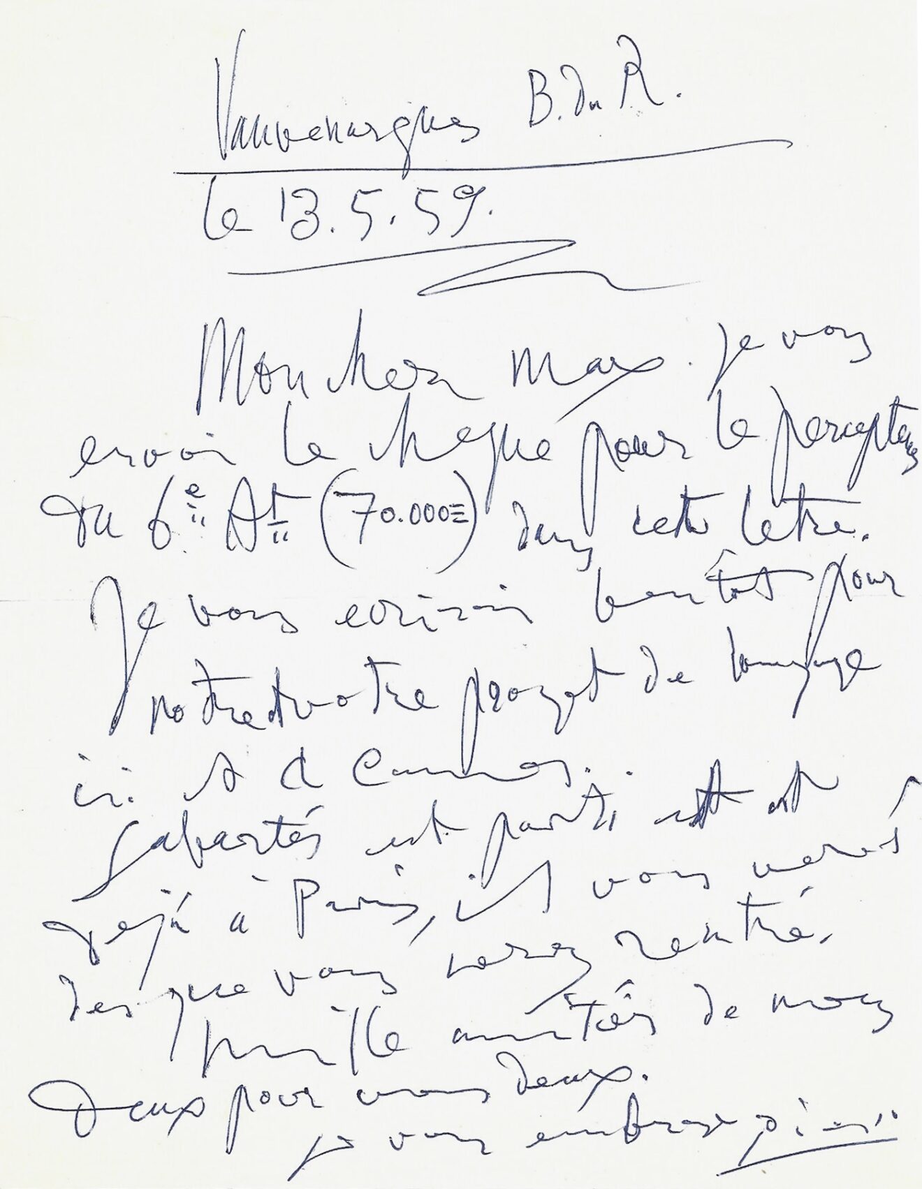 Pablo Picasso writes to his friend Max Pellequer about a financial project.
