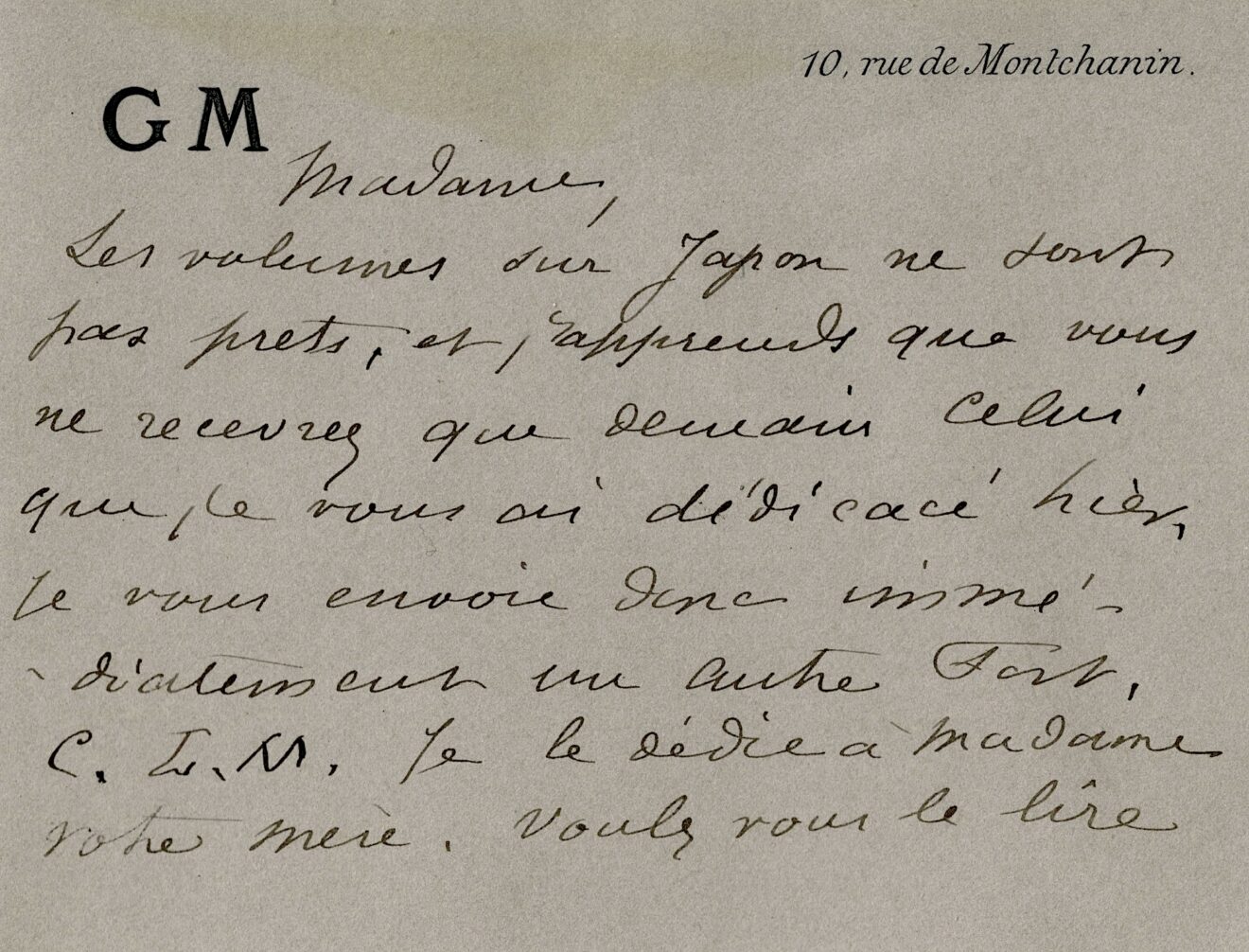 MAUPASSANT sends "Fort comme la Mort" to Countess Potocka. 1889.