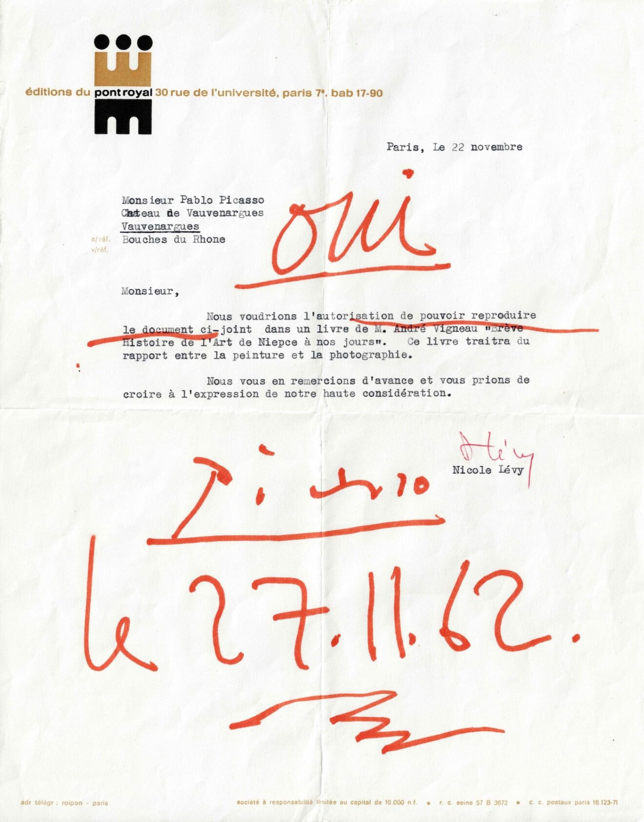 Pablo Picasso gibt eine spektakuläre Vereinbarung mit einer Publikation ab.