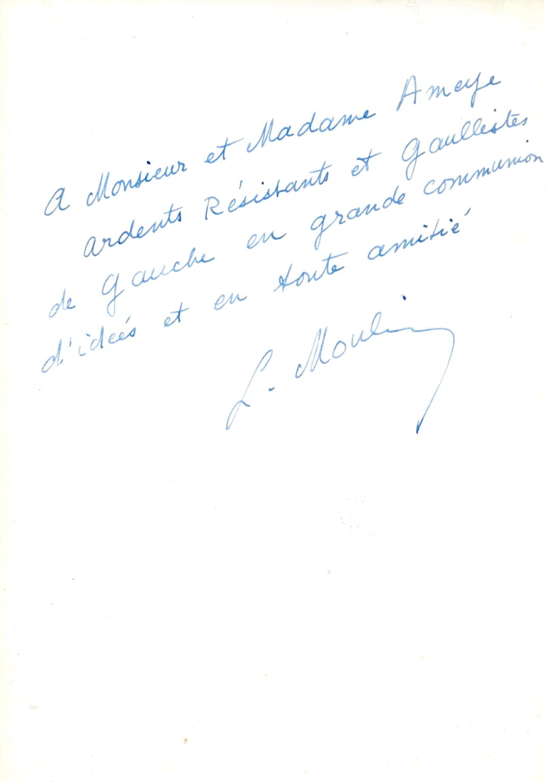 Le mythique portrait de Jean MOULIN, dédicacé par sa soeur Laure.
